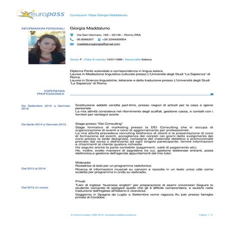 Giorgia maddaluno cv europass 2016 | PDF