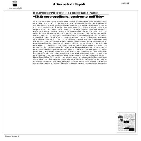 Giornale su città metropolitana, Lebro e Paisio chiedono confronto nell ...