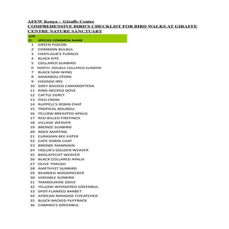 Giraffe Centre Sanctuary Bird Checklist.pdf