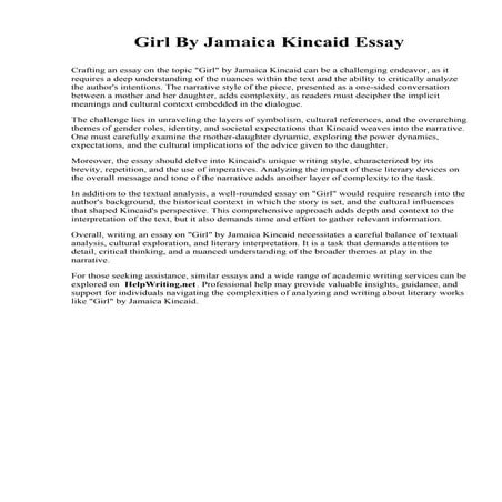 Girl By Jamaica Kincaid Essay.pdf | Books and Literature