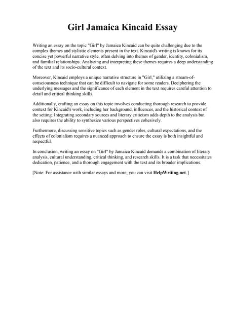 Girl By Jamaica Kincaid Essay.pdf | Books and Literature