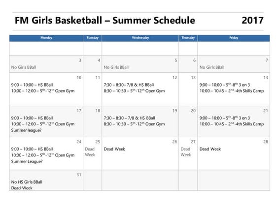 FM HS Girls Summer Schedule | PPT