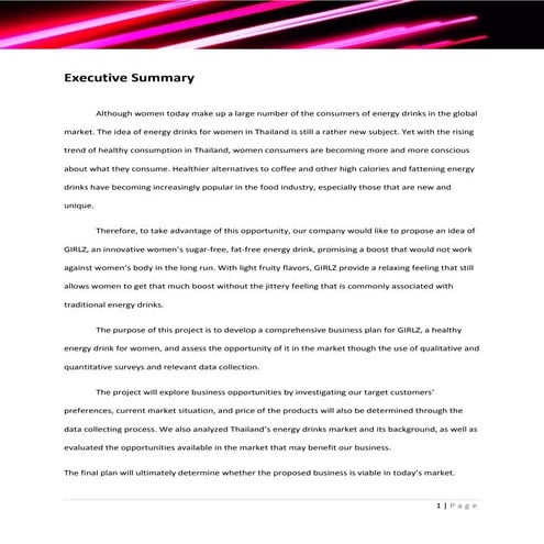 Girls Energy Drink Business Plan | PDF