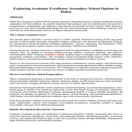 Exploring Academic Excellence: Secondary School Options in Dubai | PDF