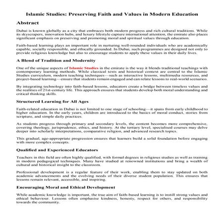 Islamic Studies: Preserving Faith and Values in Modern Education | PDF