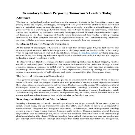 Secondary School: Preparing Tomorrow’s Leaders Today | PDF