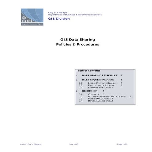 GIS Data Sharing Policies & Procedures of the City of Chicago Department of Innovation and ...