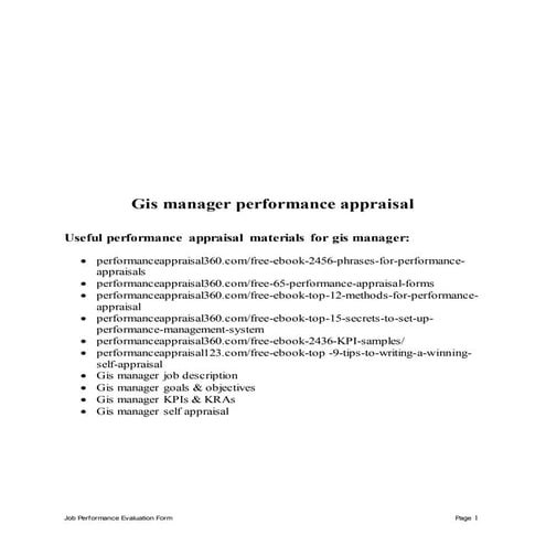 Gis manager performance appraisal | DOCX