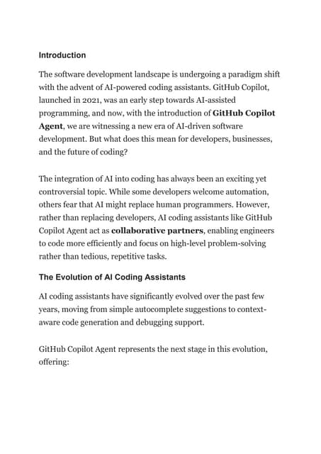 Github Copilot Agent And The Rise Of Ai Coding Assistantspdf