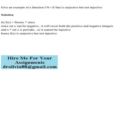 Give an example of a function fN-Z that is surjective but not inje.pdf