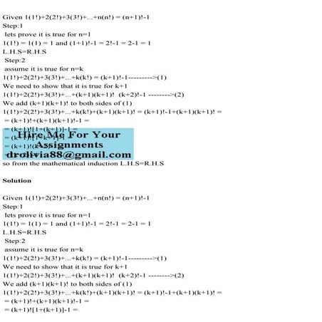 Given 1(1!)+2(2!)+3(3!)+...+n(n!) = (n+1)!-1Step1 lets prove it.pdf