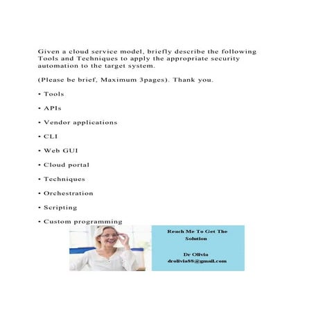 Given a cloud service model, briefly describe the following Tool.docx | Cloud Computing | Internet
