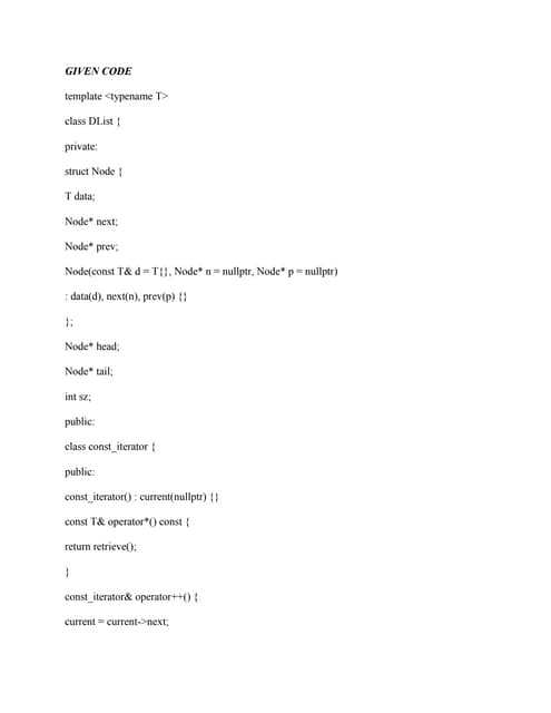 Given Code Template Typename T Class Dlist Private Struct Node Docx
