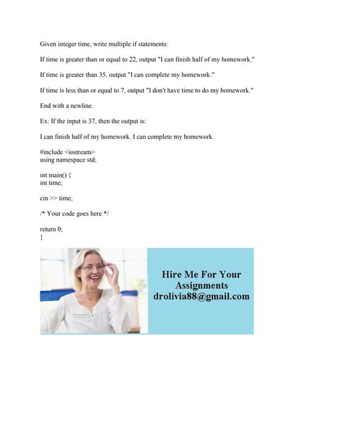 Given Integer Time Write Multiple If Statements If Time Is Greater Tdocx 3520
