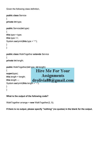 Given the following class definition public class Service .pdf Given the following class definition public class Service .pdf