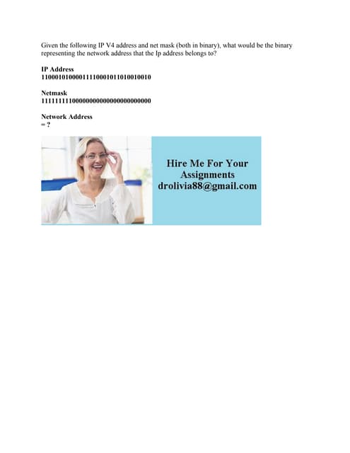 Given The Following Ip V4 Address And Net Mask Both In Binary What 4902
