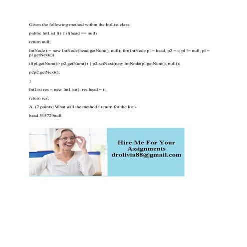 Given The Following Method Within The Intlist Class Public Intlistdocx 6682