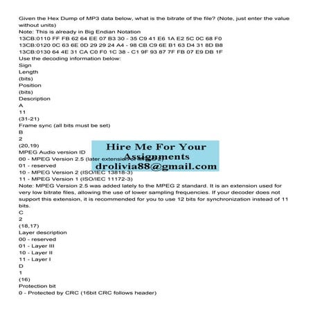 Given the Hex Dump of MP3 data below what is the bitrate of.pdf | Digital Audio | Computer ...