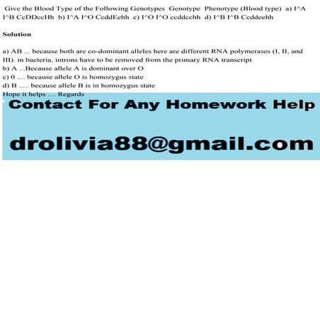 Give the Blood Type of the Following Genotypes Genotype Phenotype (.pdf