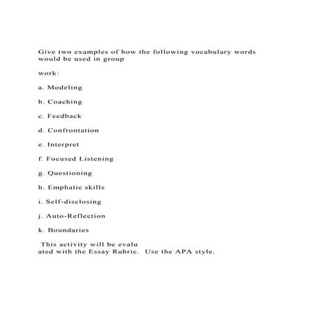 Give two examples of how the following vocabulary words would be.docx