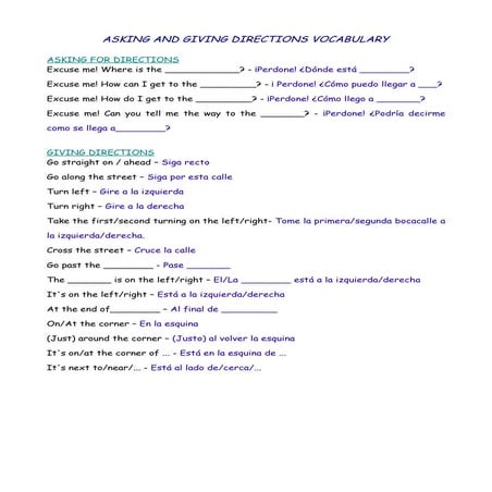 Italian Vocabulary-Asking And Giving Directions | PDF