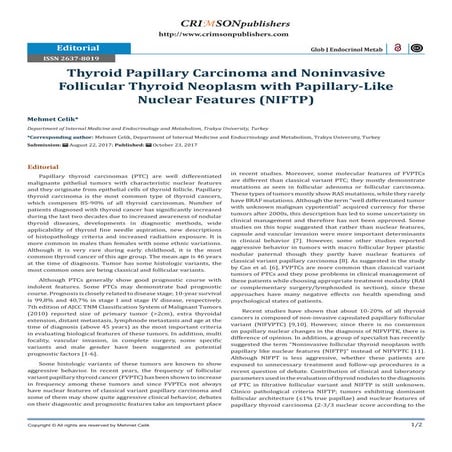 Thyroid Papillary Carcinoma and Noninvasive Follicular Thyroid Neoplasm ...