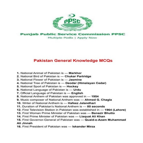 General Knowledge about Pakistan | PDF
