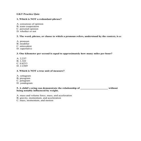 Gkt Practice Quiz | PDF