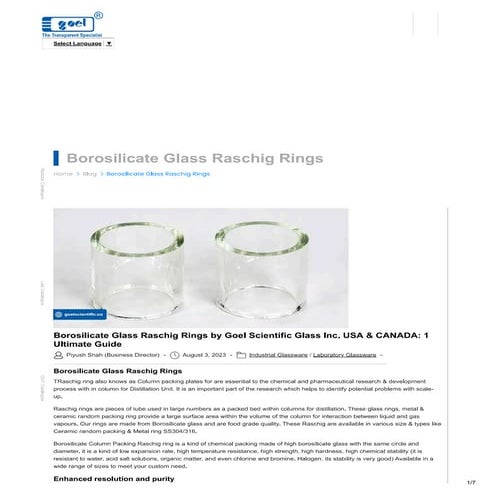 Uses of Borosilicate Glass Raschig Rings | Goel Scientific | PDF