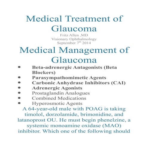 Medical Treatment of Glaucoma | PDF