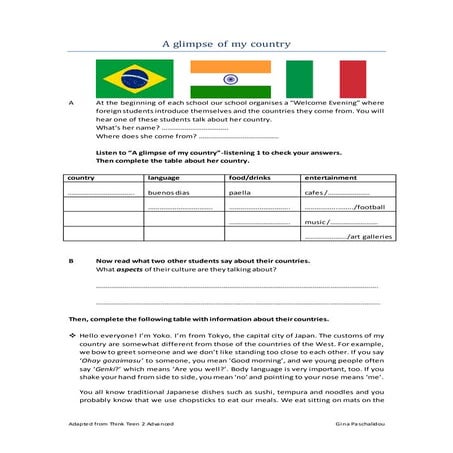 Glimpse of my country sts (think teen 2) | DOCX | Food & Drink