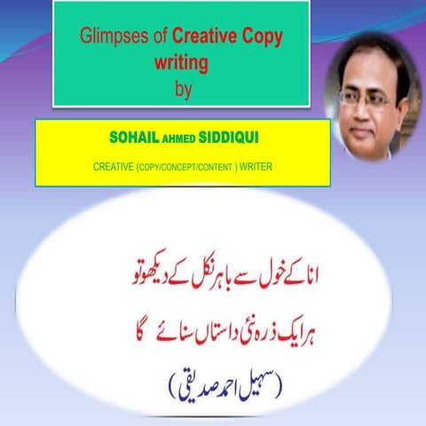 Portfolio containing creative copy writing by Sohail | PPTX