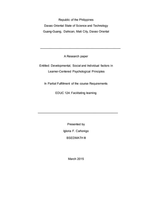 Articulating the Foundations of Philippine K to 12 Curriculum: Learner-Centeredness | PDF ...
