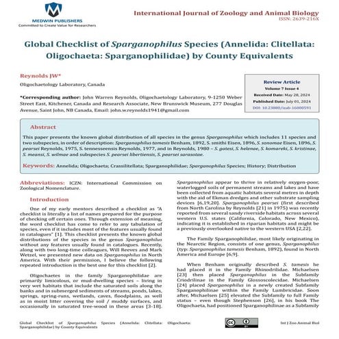 Global Checklist of Sparganophilus Species (Annelida: Clitellata ...