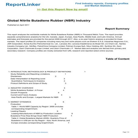Global Nitrile Butadiene Rubber (NBR) Industry | PDF
