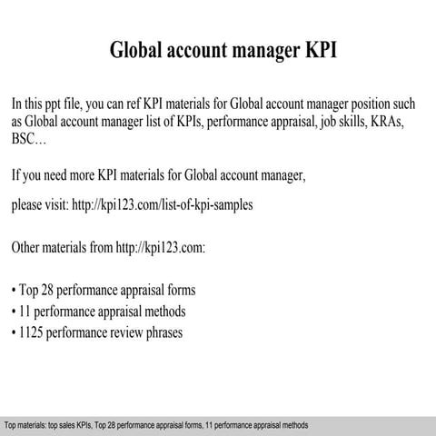 Global account manager kpi | PPT | Resume Writing and Advice | Job Search
