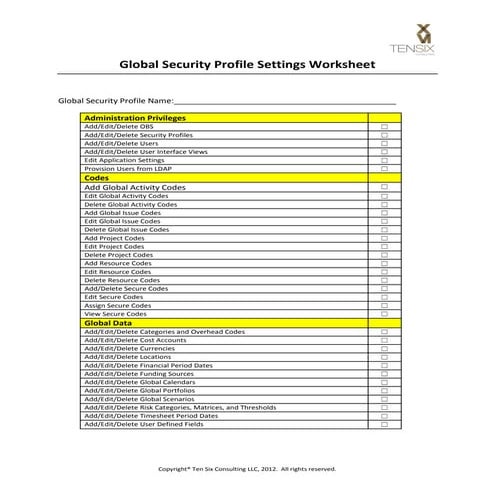 Primavera P6 EPPM Global and project security profile settings ...