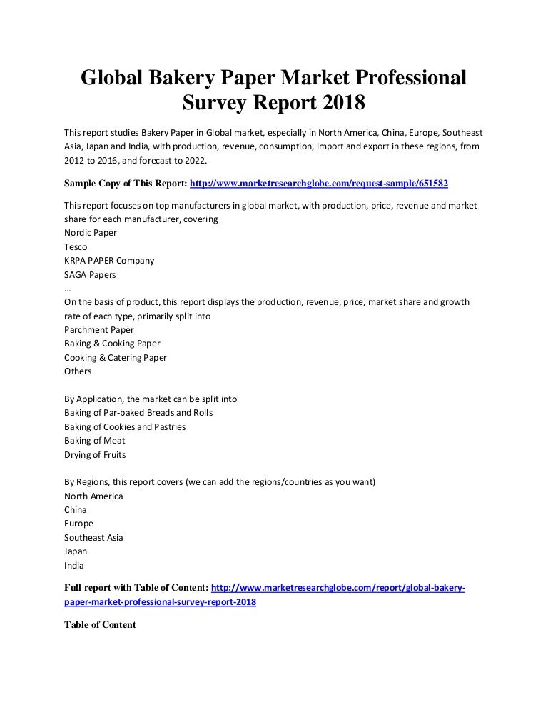 Global bakery paper market professional survey report 2018