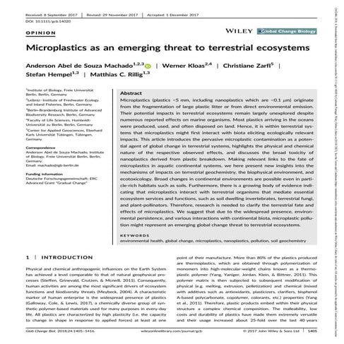 Microplastics as an emerging threat to terrestrial ecosystems | PDF