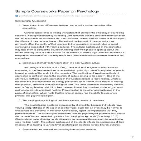 Globalcompose.com sample courseworks paper on psychology | PDF ...