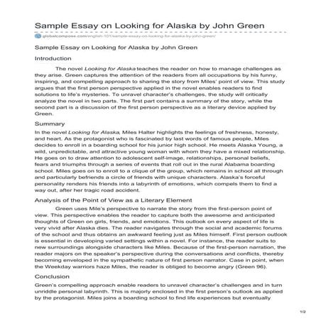 Globalcompose.com sample essay on looking for alaska by john green ...