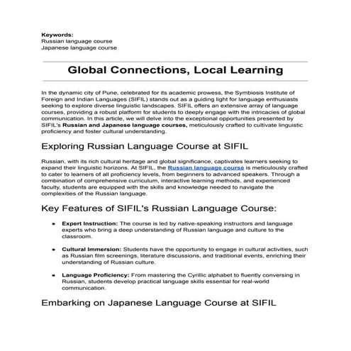 Global Connections, Local Learning - language coursepdf | PDF