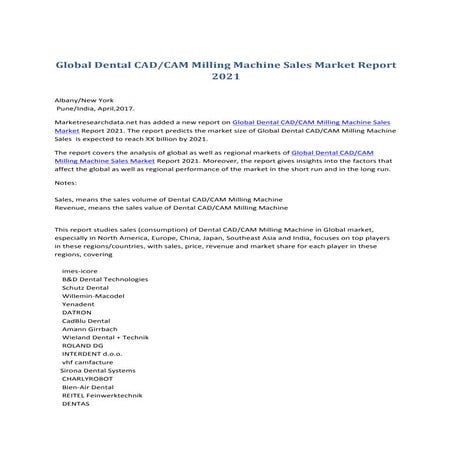 Global dental CAD/CAM Market | PDF
