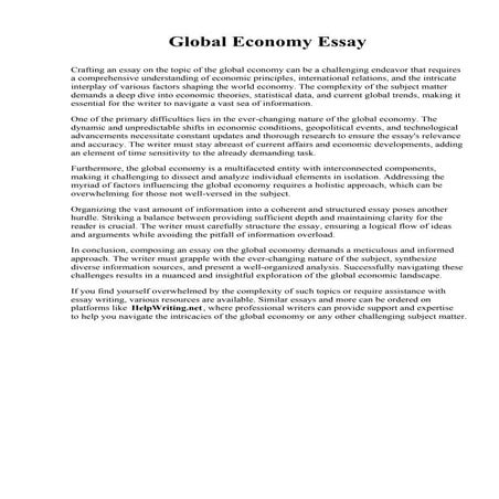 Global Economy Essay. Erie Huron Ottawa Vocational Education | PDF