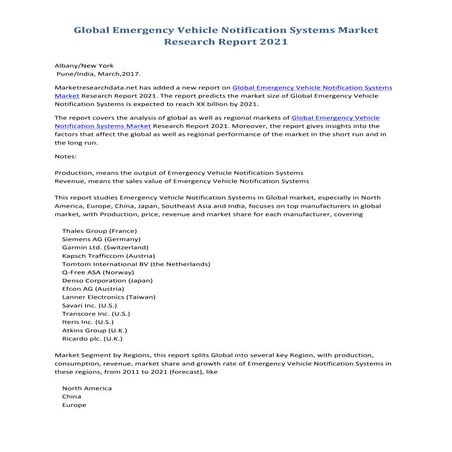 Global emergency vehicle notification systems market research report ...