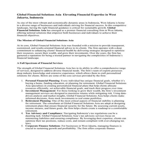 Global Financial Solutions Asia Elevating Financial Expertise in West ...