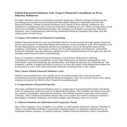 Global Financial Solutions Asia Expert Financial Consultants in West ...