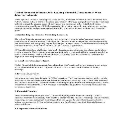 Global Financial Solutions Asia Leading Financial Consultants in West ...