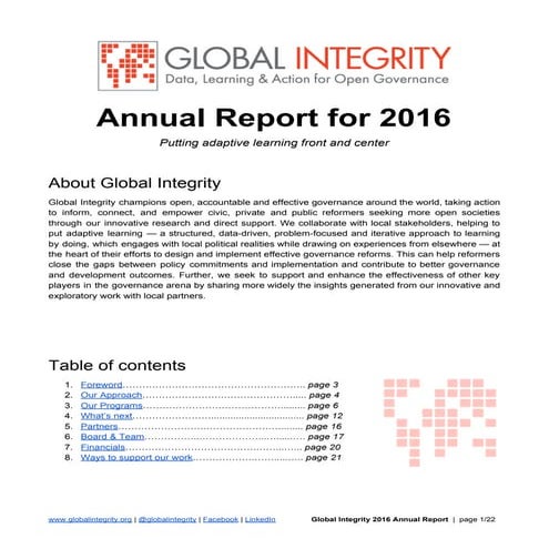 Global Integrity Annual Report 2016 | PDF