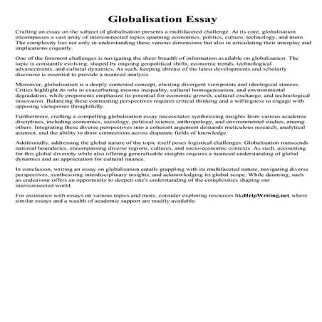 Globalisation Essay | PDF
